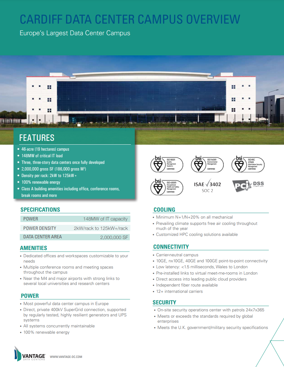 Why Choose Vantage | Trusted Tier 3 Data Centre in Cardiff